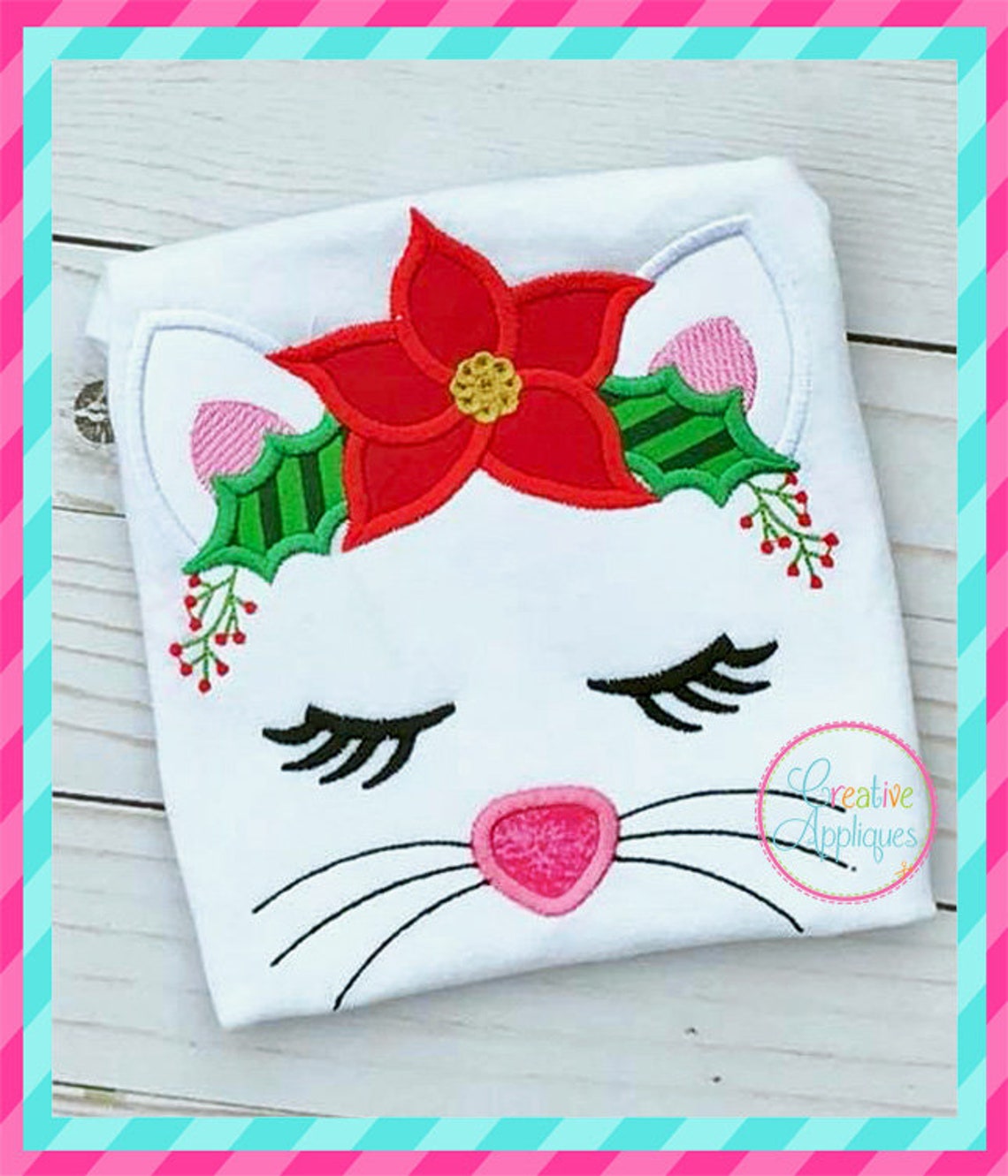 Christmas Cat Digital Machine Embroidery Applique Design 4 - Etsy