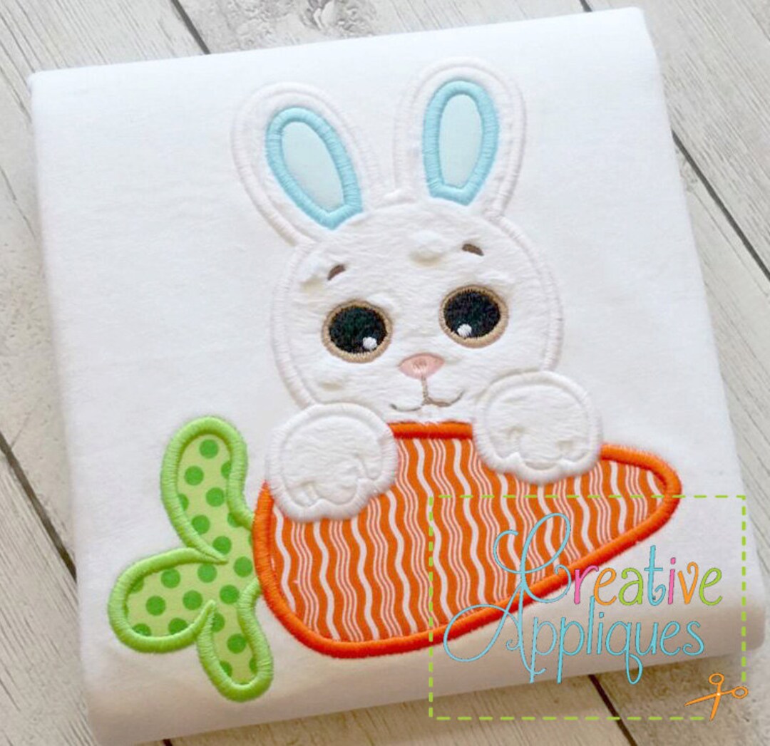 Bunny Rabbit Carrot Easter Applique Machine Embroidery Design 4 Sizes ...