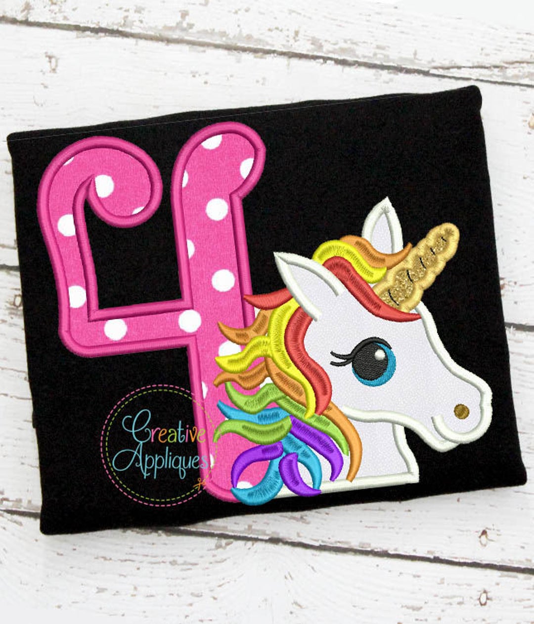 Rainbow Unicorn Birthday 4 Digital Machine Embroidery Applique Design 4 ...