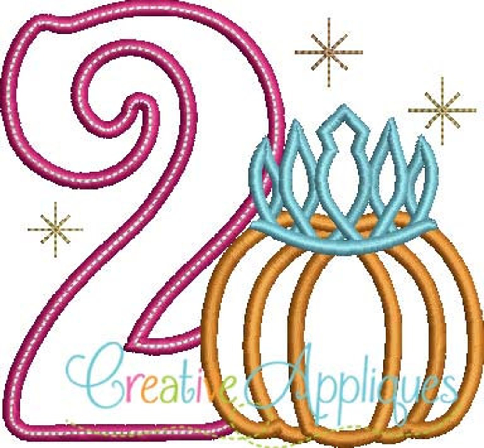 Pumpkin Princess Crown Number 2 Digital Machine Embroidery Applique ...