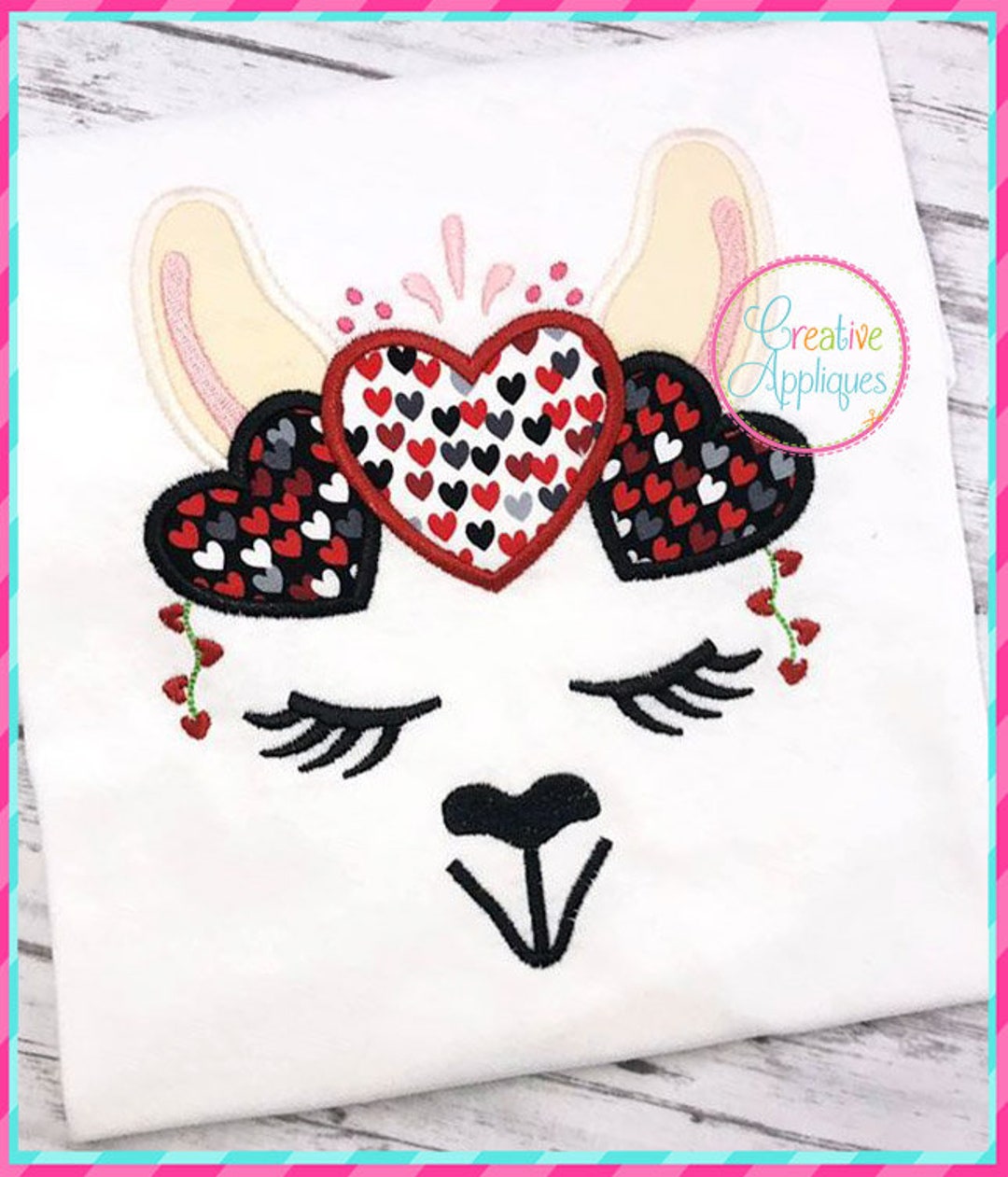 Valentine Llama Face Crown Digital Machine Embroidery Applique Design 4 ...
