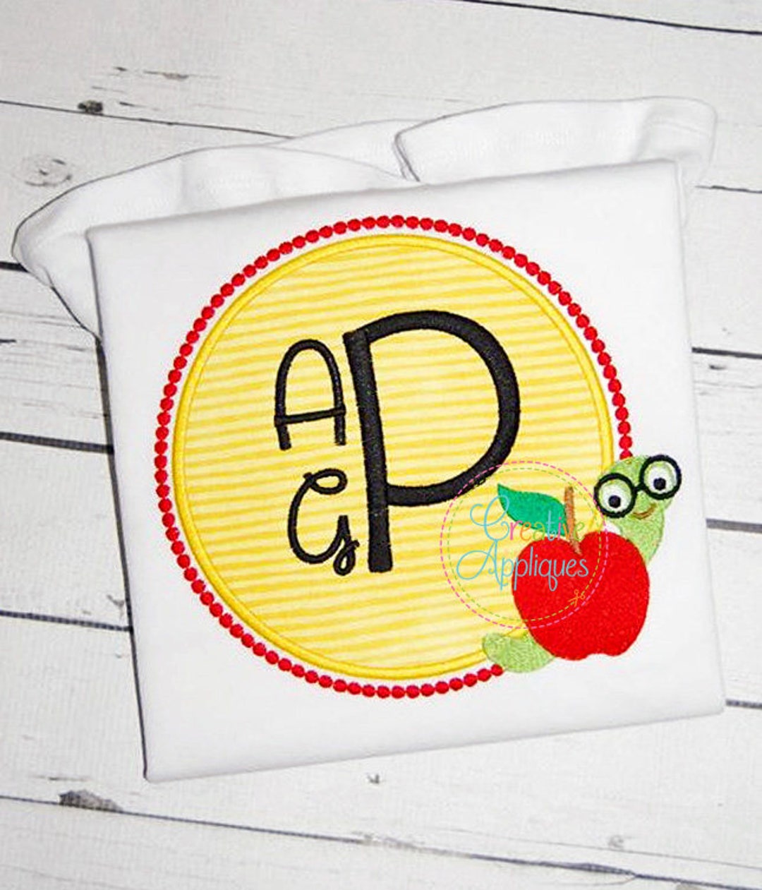 Apple Bookworm Monogram Frame Digital Machine Embroidery Applique ...