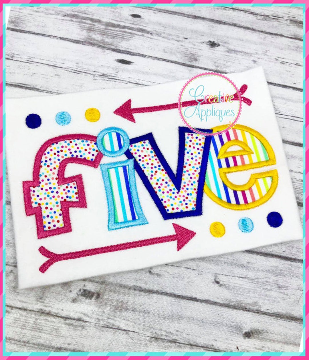 5 SIZE Five Applique Digital Machine Embroidery Design, Fifth Birthday ...