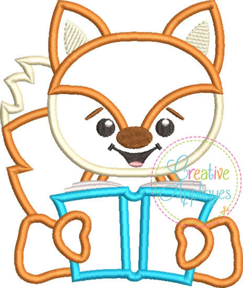 Reading Fox Digital Machine Embroidery Applique Design 4 Sizes, Fox ...