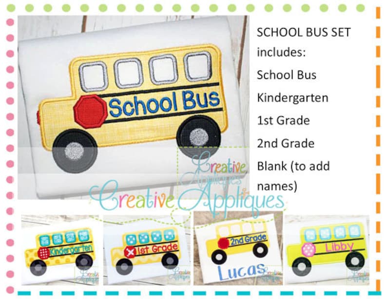 Set of 5 School Buses Digital Machine Embroidery Applique - Etsy