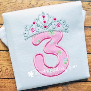 Princess Crown Birthday Number 3 Machine Embroidery Applique Design 4 ...