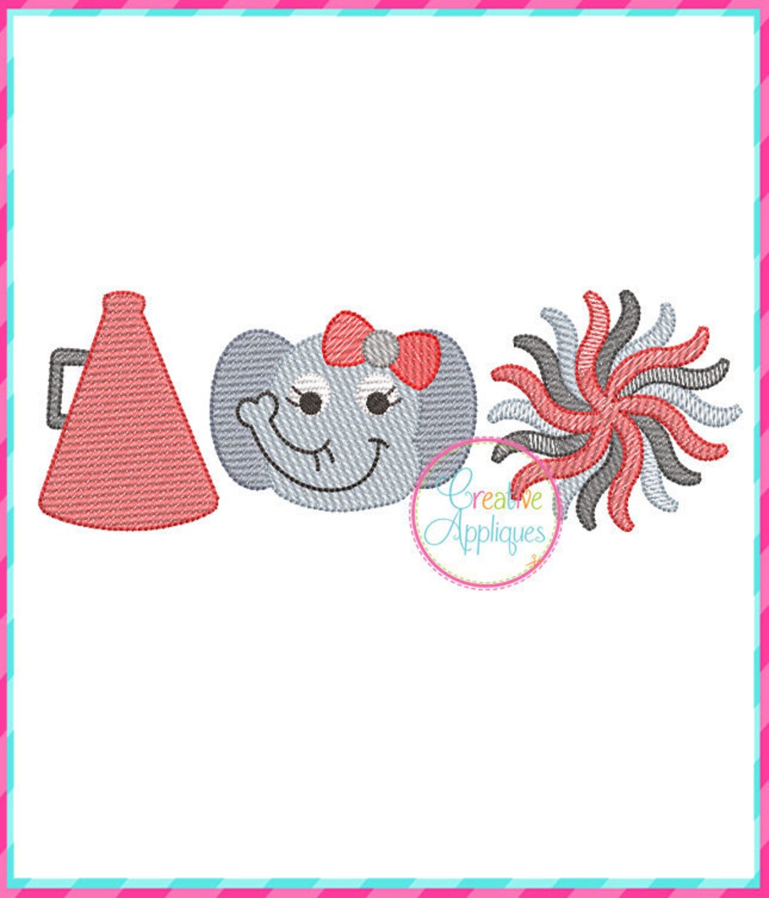 Sketch Stitch Girl Elephant Cheer Megaphone Digital Machine Embroidery ...
