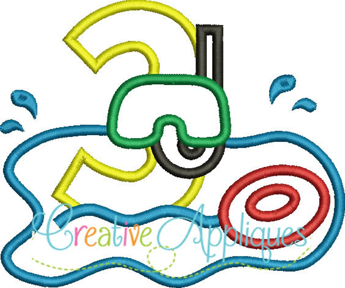Swim Pool Party Number 3 Birthday Applique Digital Machine - Etsy