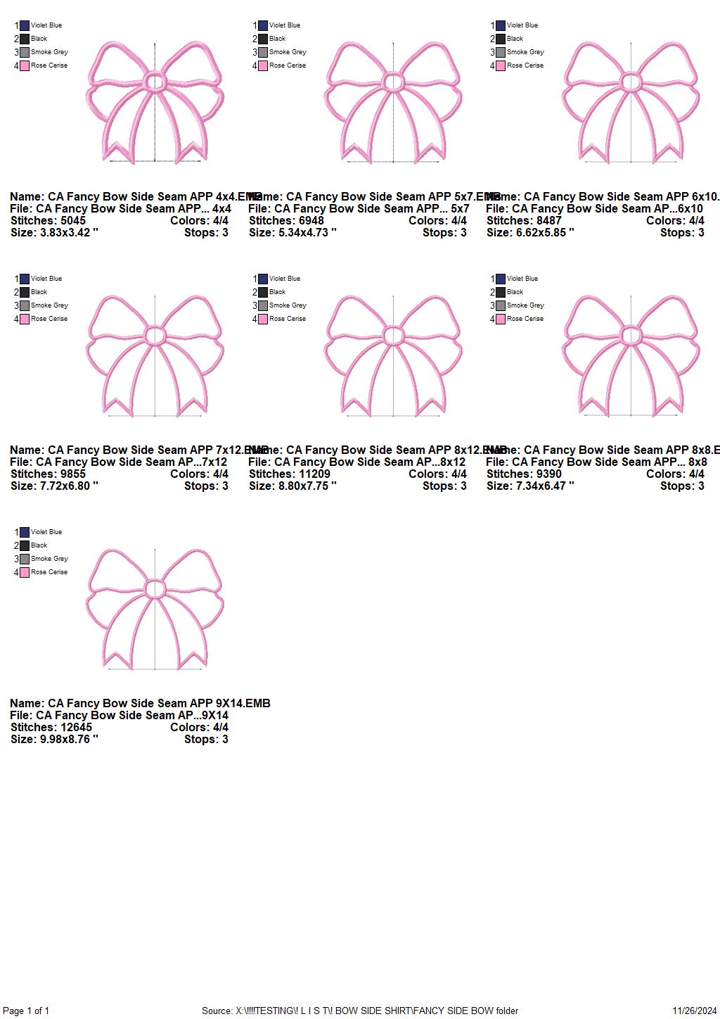 Fancy Bow Side Seam Applique Machine Embroidery Design, Bow Shirt Side ...