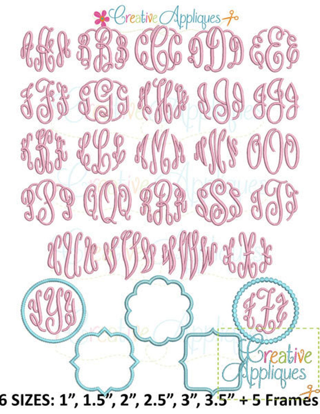 6 SIZES! Elegant Master Circle Embroidery Monogram Alphabet Font ...
