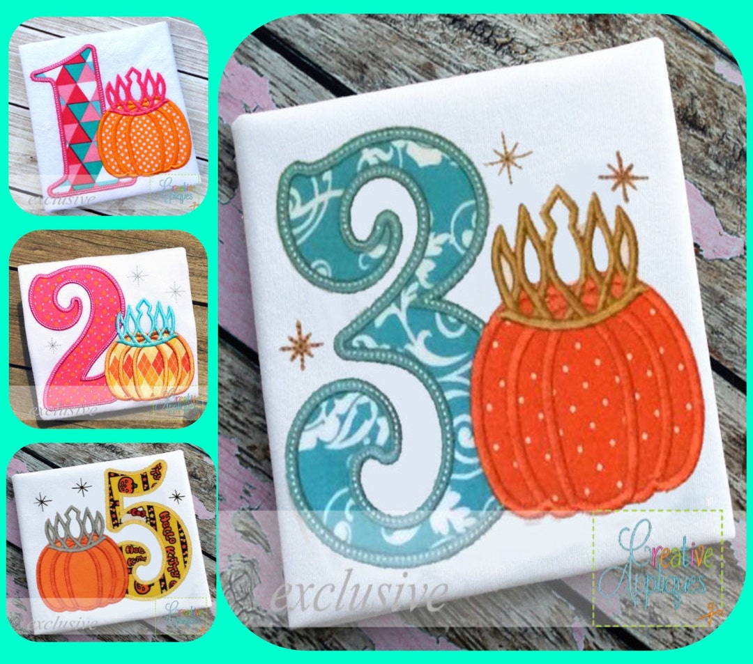 Pumpkin Princess Crown Number Set 1 Thru 9 Digital Machine Embroidery ...