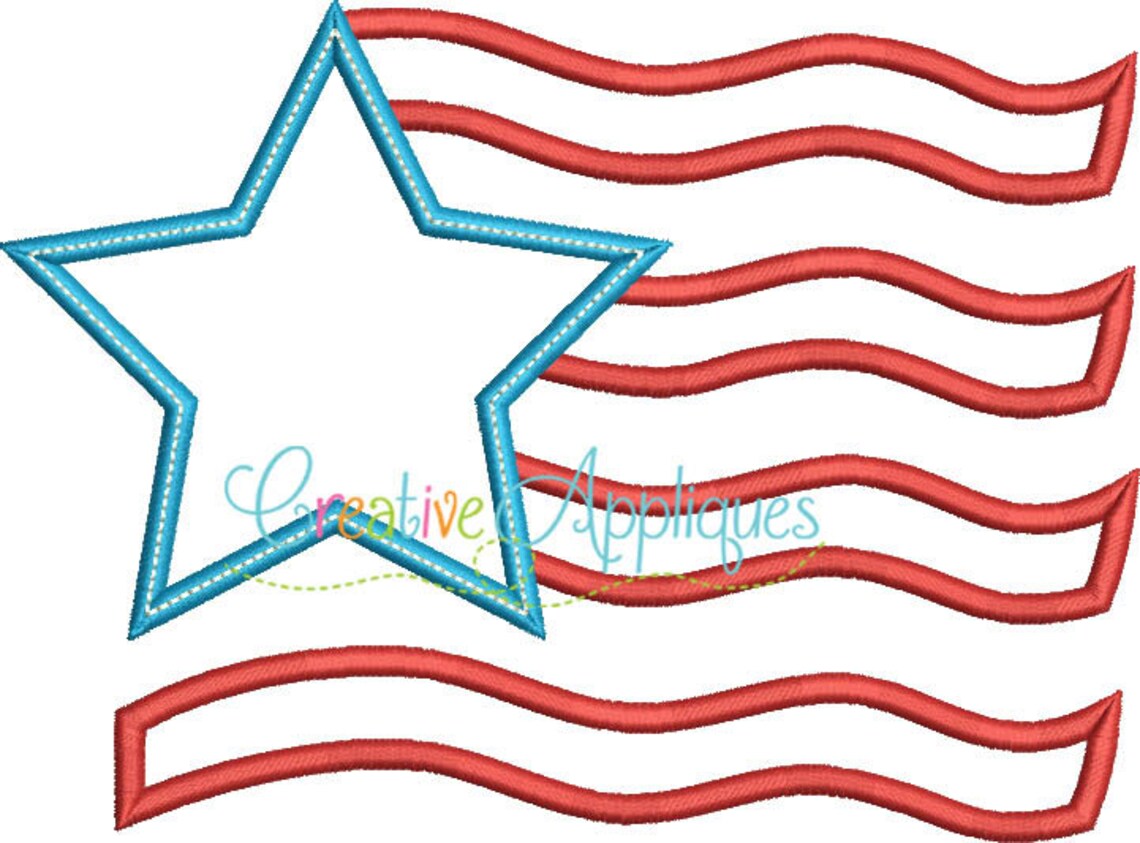 Patriotic Flag With Star Digital Machine Embroidery Applique Design 4 ...