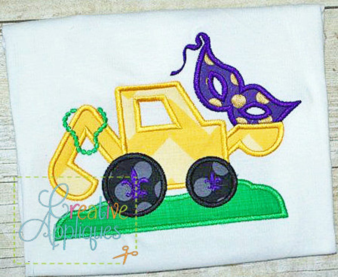 Mardi Gras Digger Backhoe Digital Machine Embroidery Applique Design 4 ...