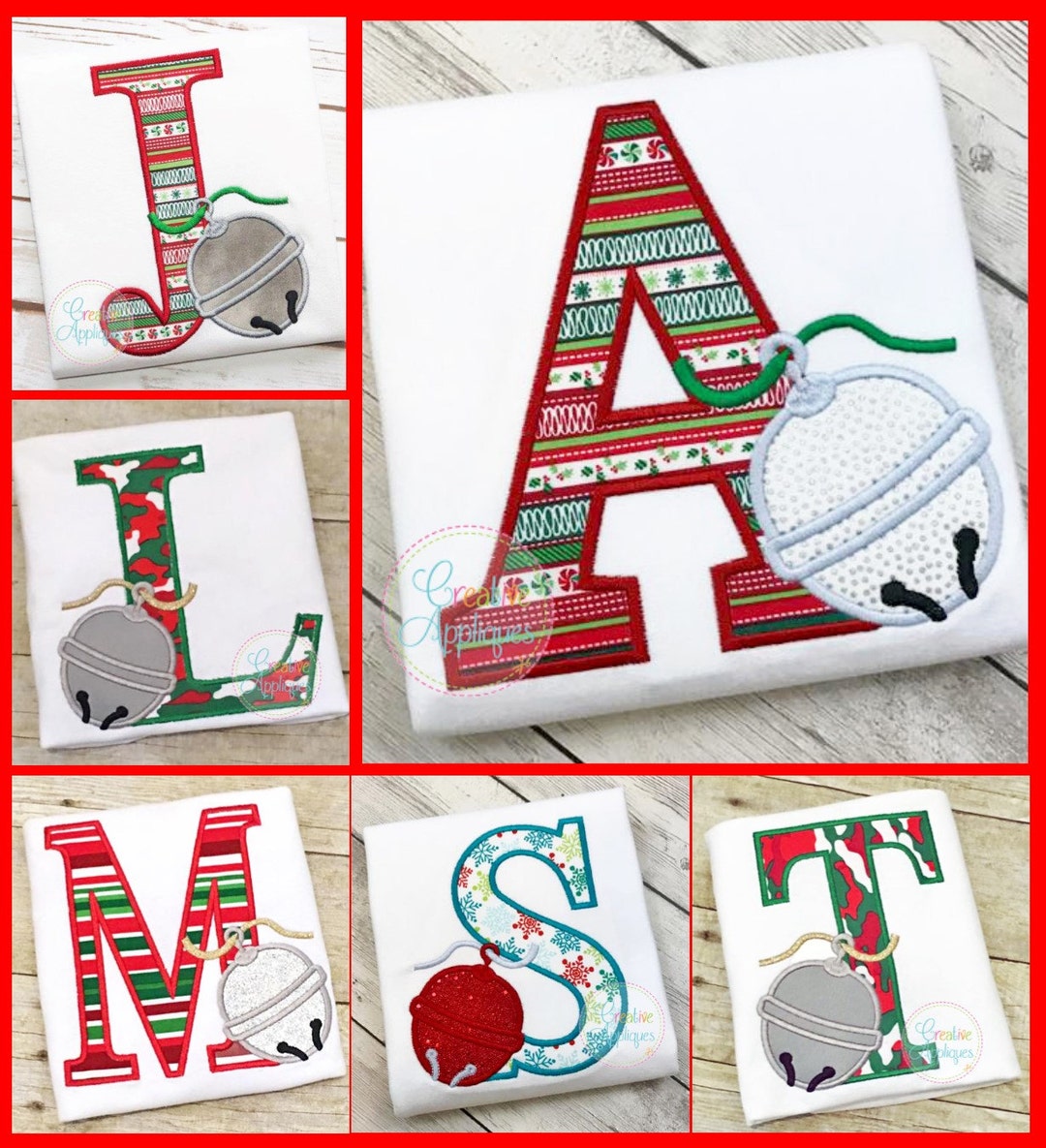 Sleigh Bell Alphabet Letters Set Machine Embroidery Applique Design 5 ...