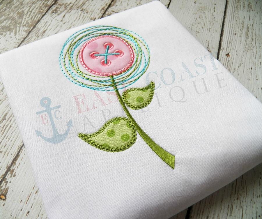 Button Flower Applique Machine Embroidery Design, Flower Applique ...