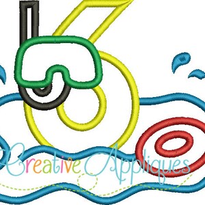 Swim Pool Party Number 6 Birthday Applique Digital Machine Embroidery ...