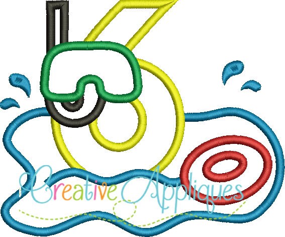 Swim Pool Party Number 6 Birthday Applique Digital Machine - Etsy