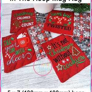 Set of 4 Different Christmas Mug Rug in the Hoop Machine Embroidery ...