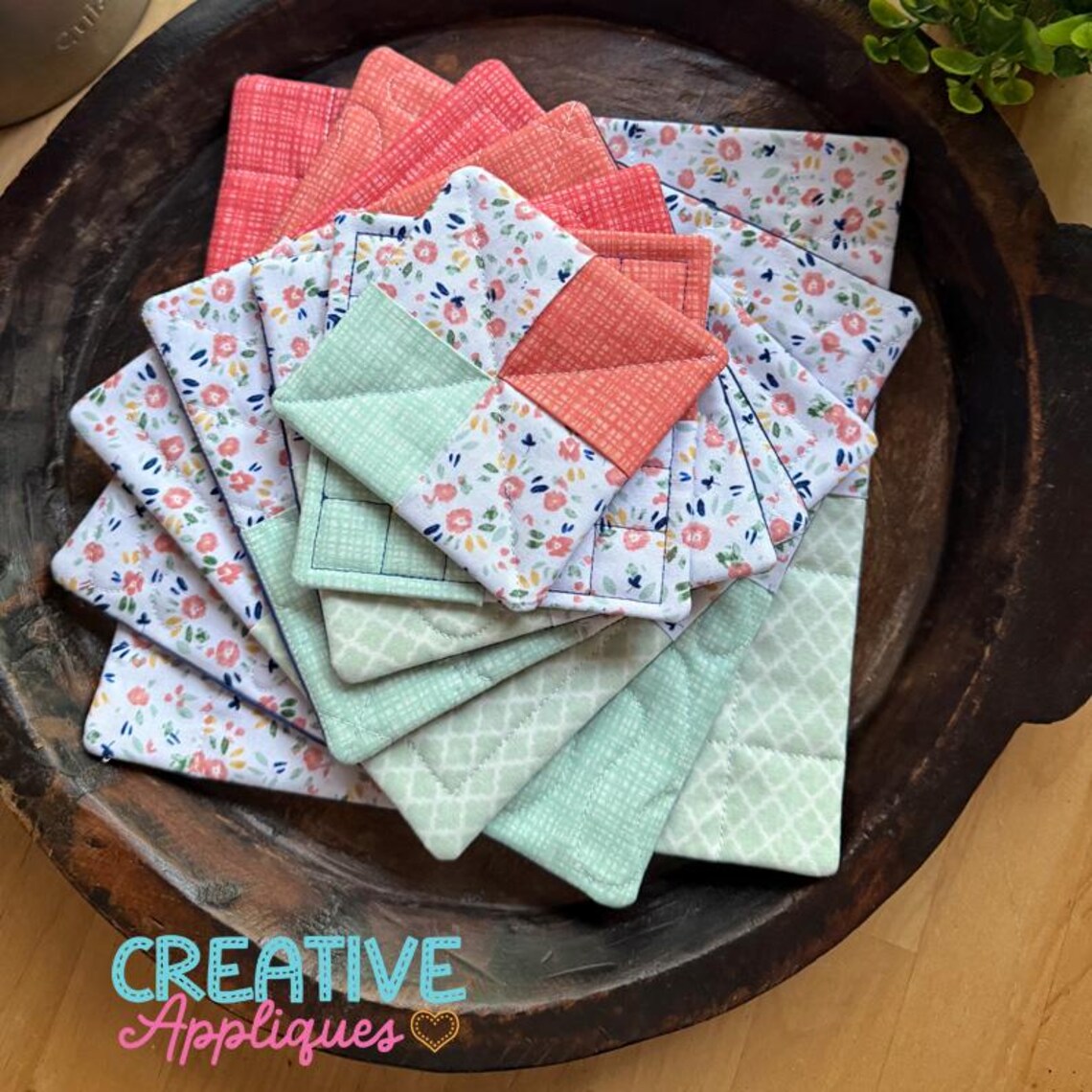 5 Fabrics Hot Pads in the Hoop Design, Machine Embroidery Design ...