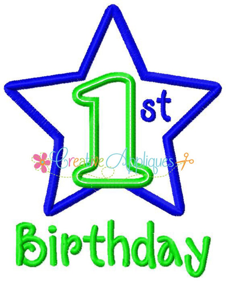 First 1st Birthday Star Digital Machine Embroidery Applique - Etsy