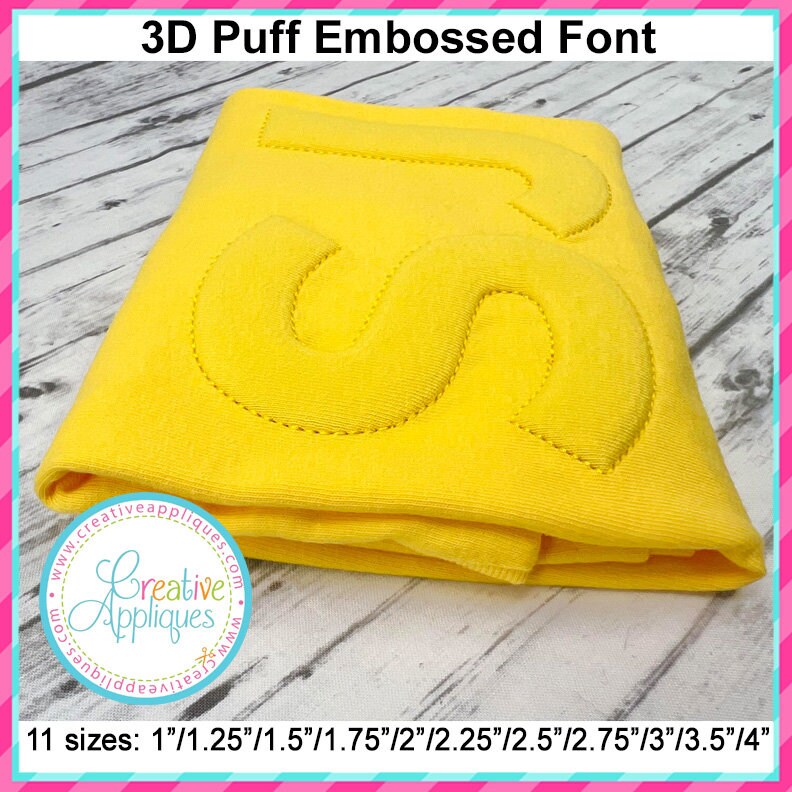 11 SIZES! EMBOSSED 3D Puffy Foam Reverse Embroidery Font Machine ...