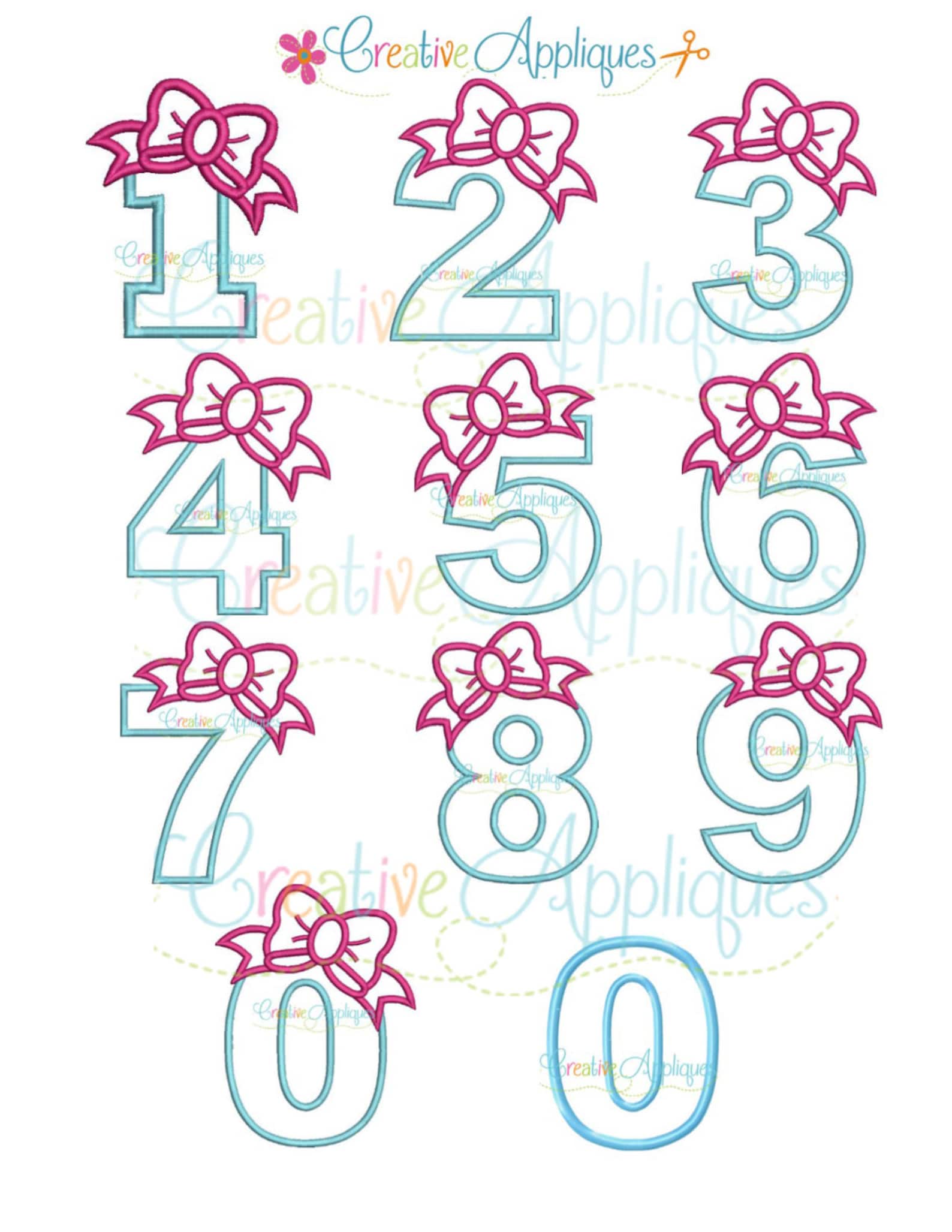 Bow Numbers Birthday Set Applique Digital Machine Embroidery - Etsy