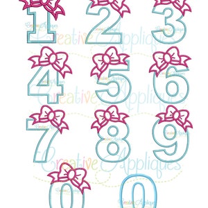 Bow Numbers Birthday Set Applique Digital Machine Embroidery Design 3 ...