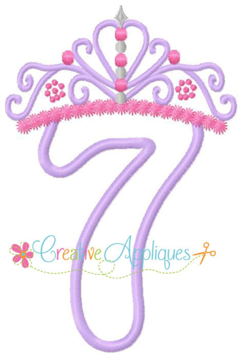 Princess Crown Birthday Number 7 Machine Embroidery Applique - Etsy