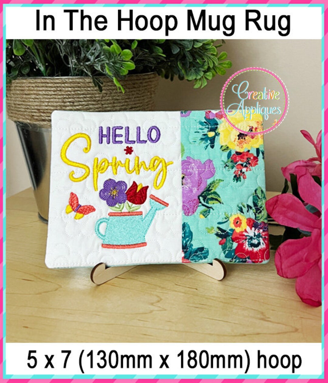 Hello Spring Mug Rug in the Hoop Machine Embroidery Design, 5x7 Hoop ...