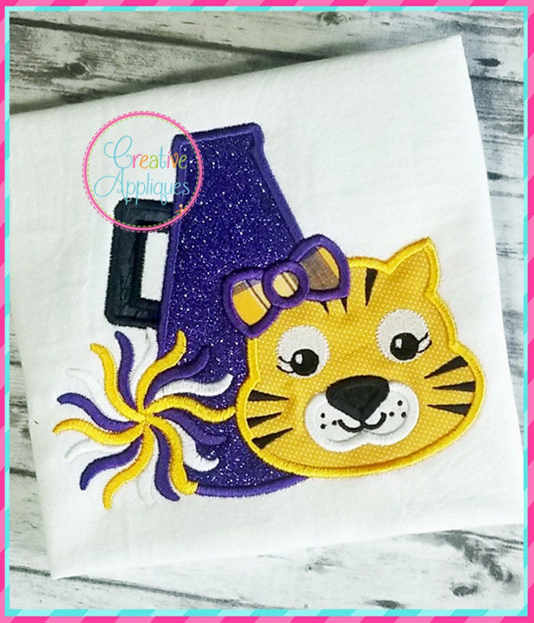 Tiger Megaphone Cheer Applique Digital Machine Embroidery Design 4 ...
