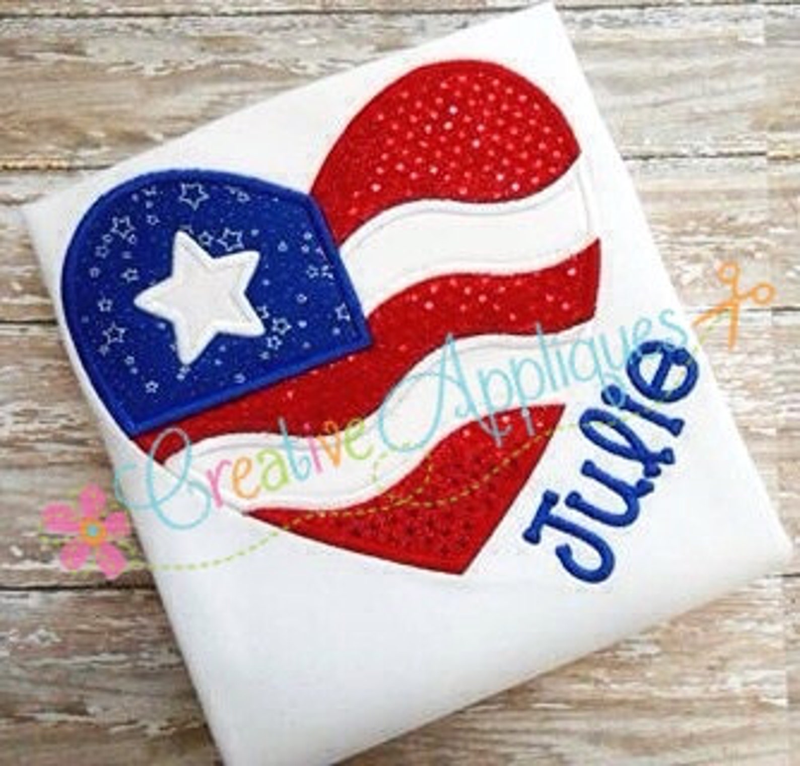 Patriotic Heart Flag With Star Machine Embroidery Applique - Etsy