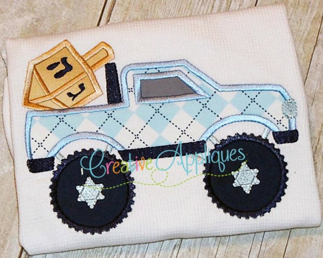 Hanukkah Dreidel Monster Truck Applique Digital Machine Embroidery ...