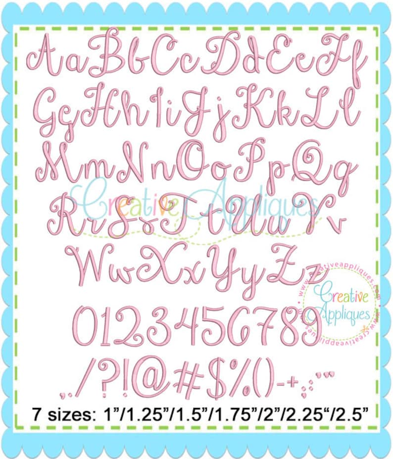 7 SIZES Stylish Script Embroidery Font Alphabet Font - Etsy