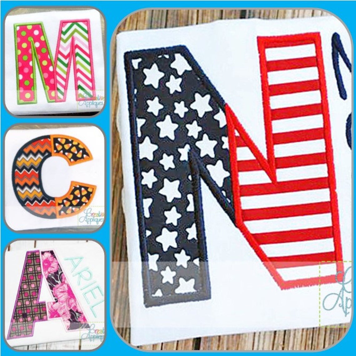 Split Divided Alphabet Letter Set A-Z Applique Machine Embroidery ...