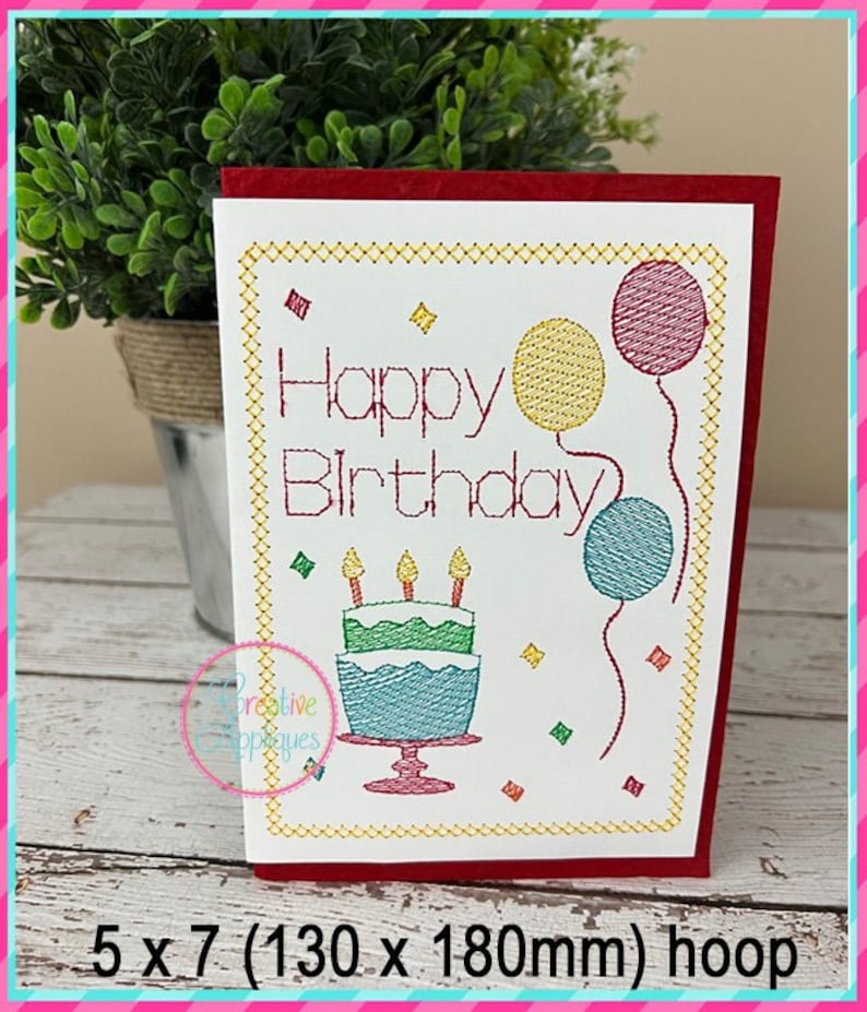 Happy Birthday Card Embroidery Machine Design, Embroidery on Paper ...