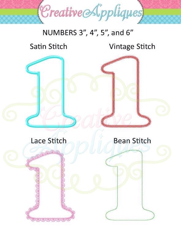 Number Set 0 thru 9 4 different stitch types Vintage Bean | Etsy