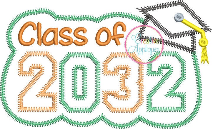 Zigzag Stitch Class of 2032 Graduation Digital Machine Embroidery ...
