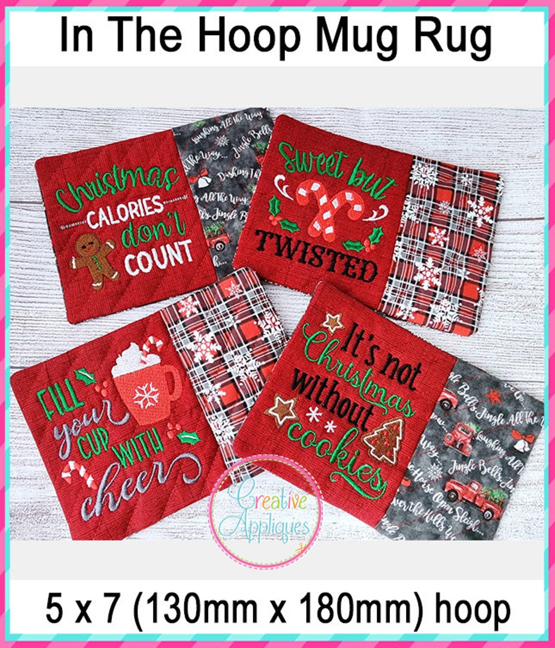 Set of 4 Different Christmas Mug Rug in the Hoop Machine Embroidery ...