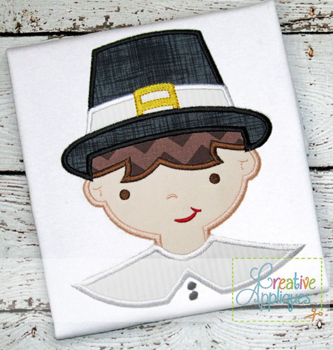 Pilgrim Boy Digital Machine Embroidery Design 4 Sizes, Pilgrim Applique ...