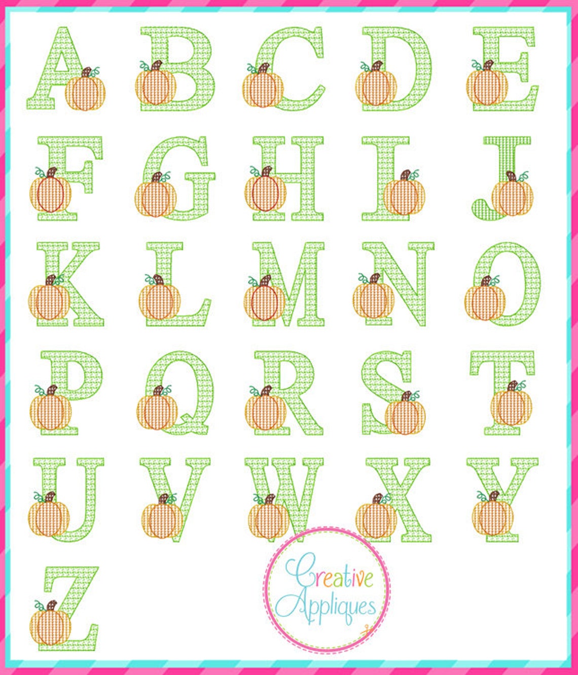 Pumpkin Alphabet Digital Machine Embroidery Design 5 Sizes, Autumn Fall ...