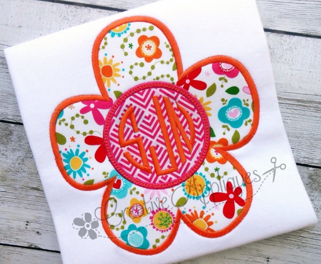 Monogram Flower Digital Machine Embroidery Applique Design 4 Sizes ...