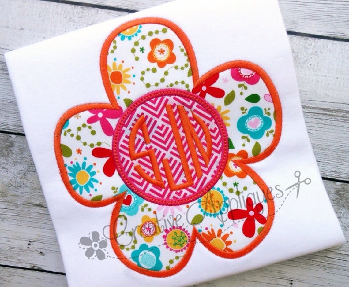 Monogram Flower Digital Machine Embroidery Applique Design 4 - Etsy