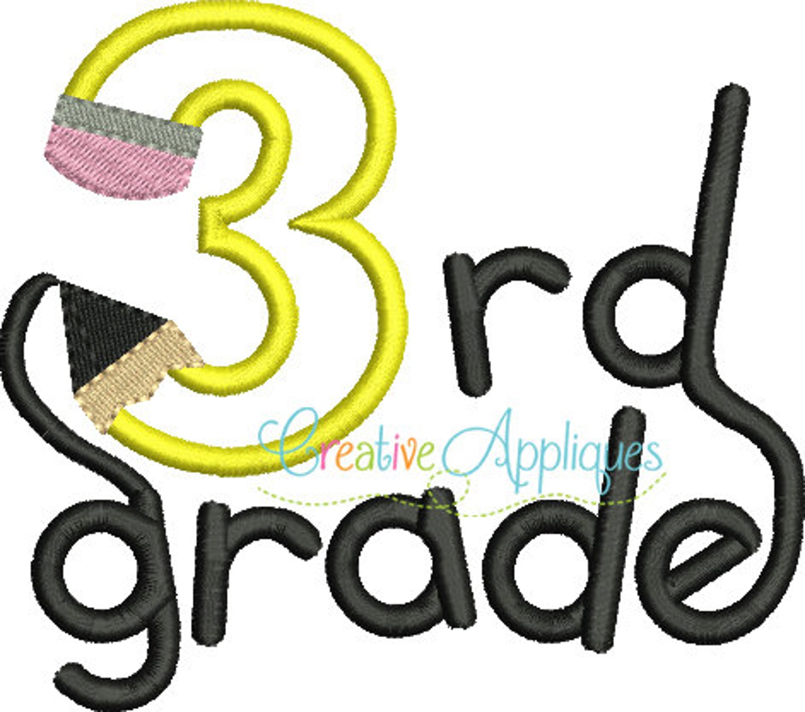 3rd Third Grade Pencil Digital Machine Embroidery Applique Design 4 ...
