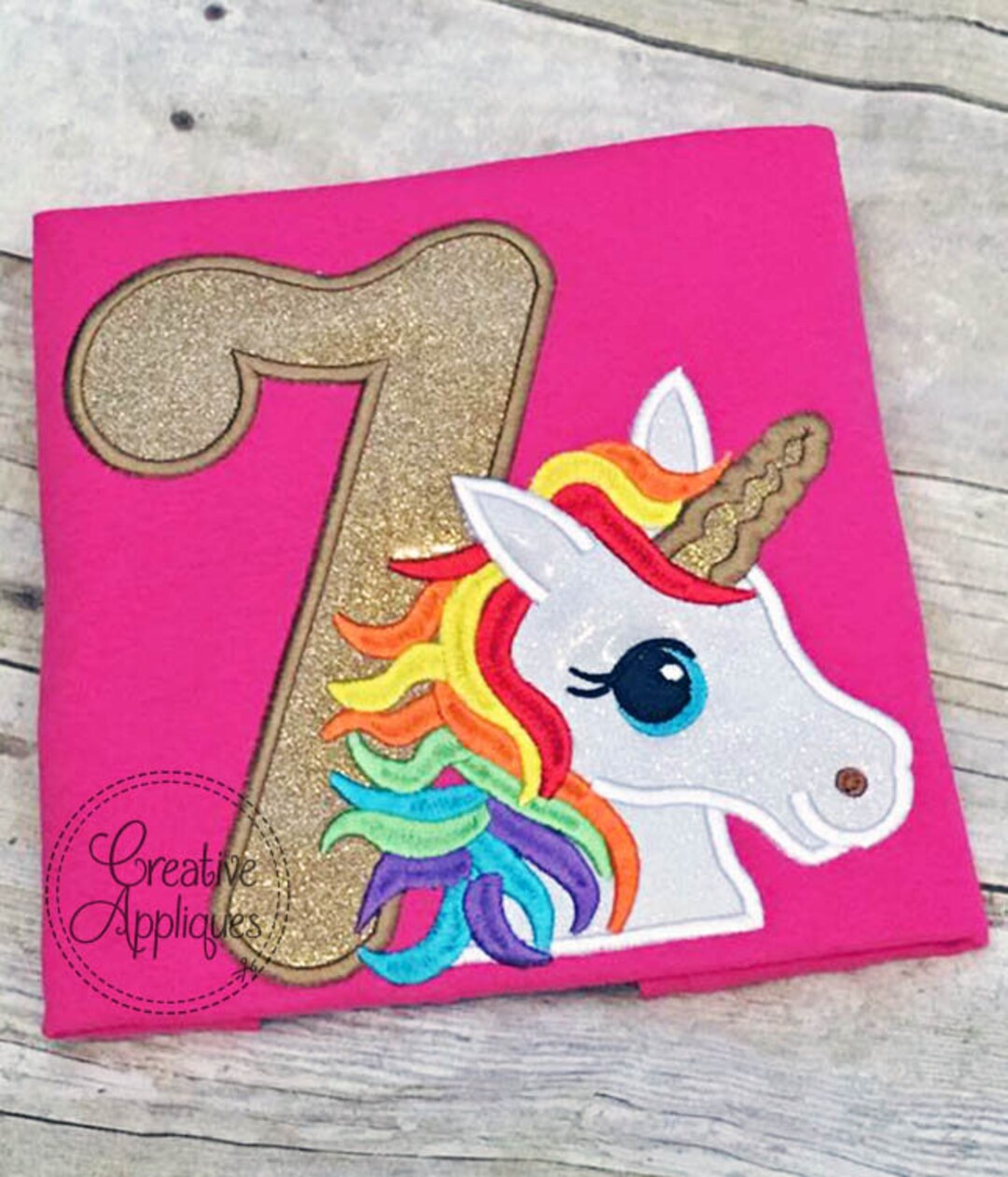 Rainbow Unicorn Birthday 7 Digital Machine Embroidery Applique Design 4 ...