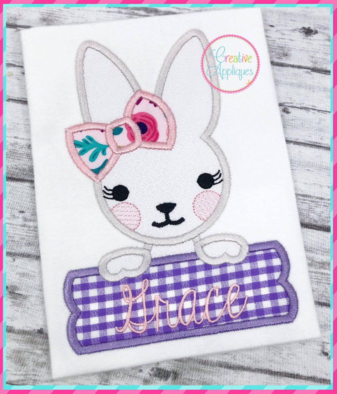 Girl Rabbit Bow Frame Machine Embroidery Applique Design 4 SIZES Rabbit ...