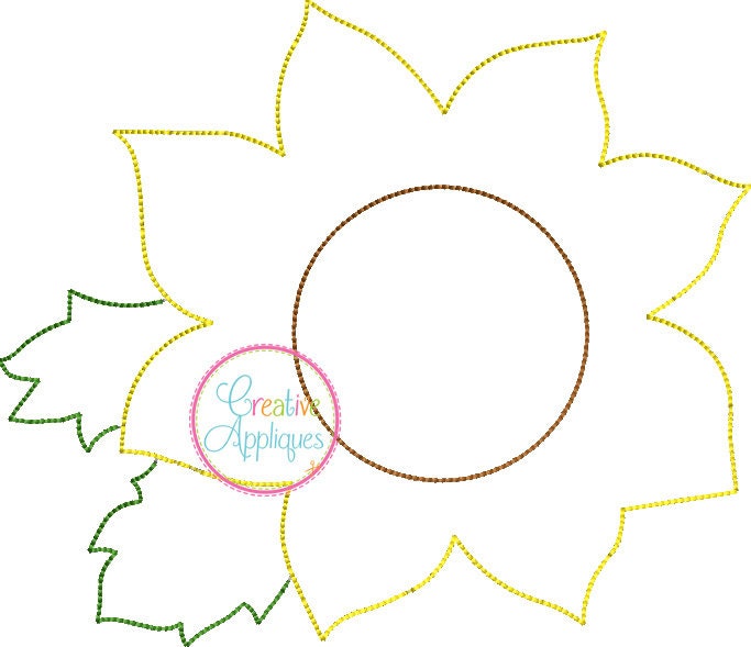 Bean Stitch Sunflower Monogram Digital Machine Embroidery Applique ...