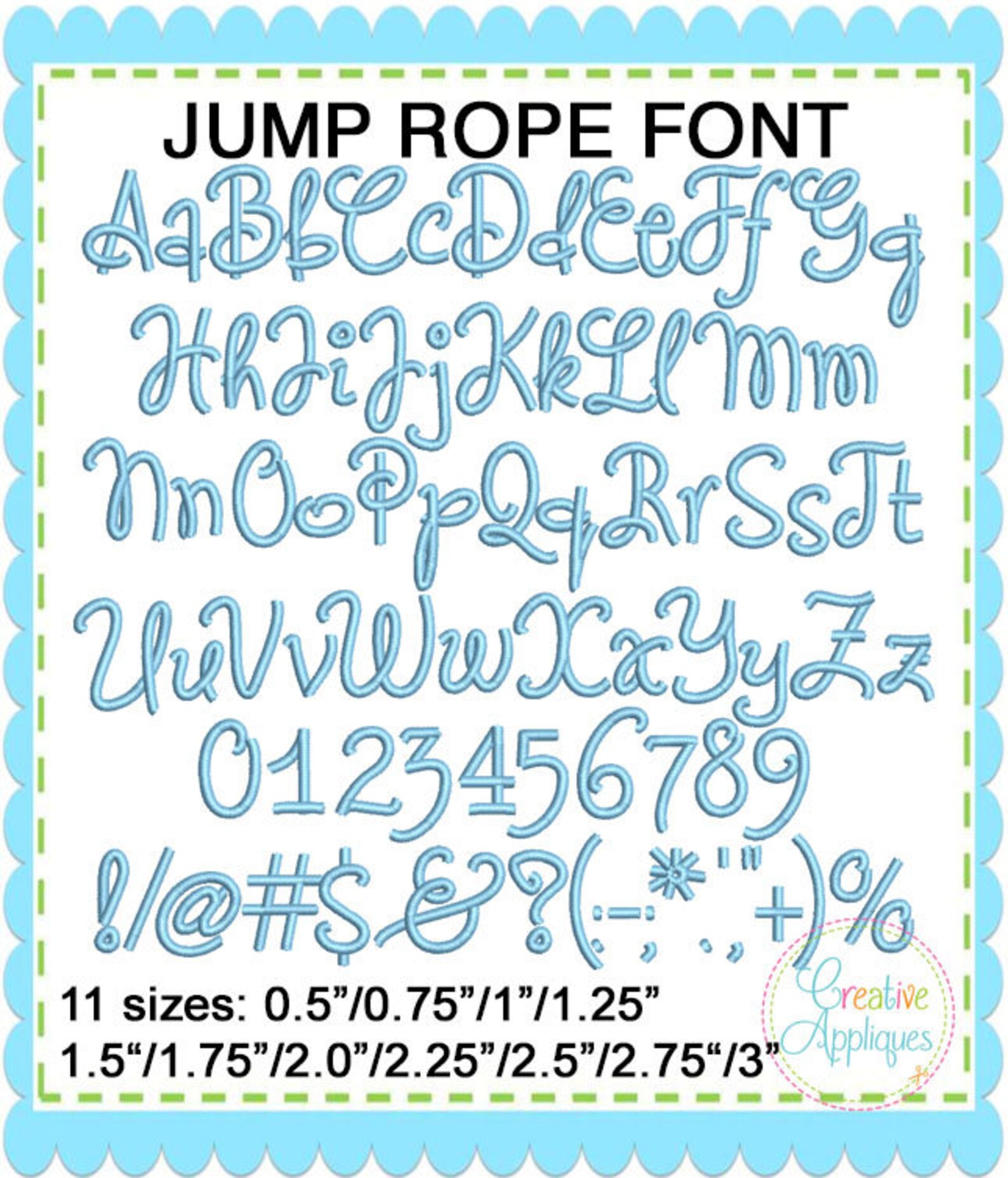 11 SIZES Jump Rope Embroidery Font Alphabet Font Digital | Etsy