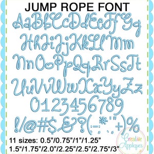 11 SIZES!!! Jump Rope Embroidery Font Alphabet Font Digital Machine ...