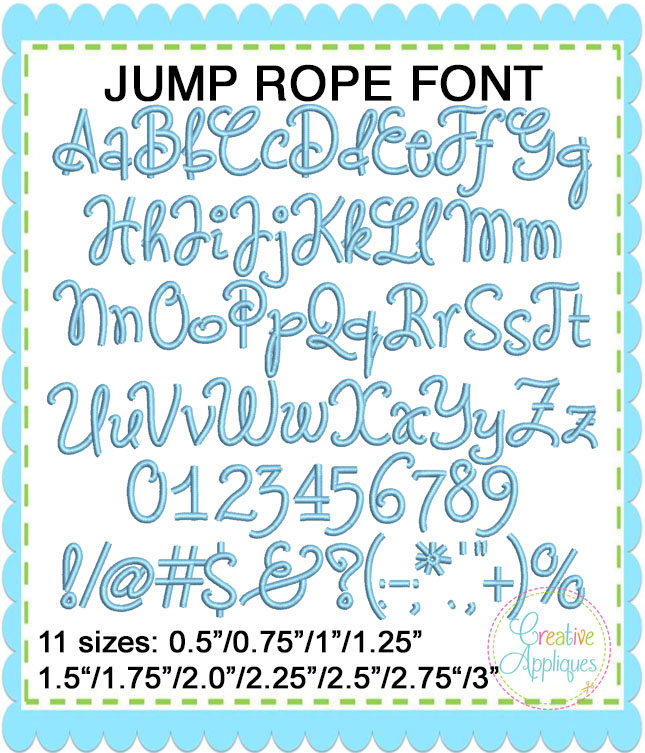 11 SIZES Jump Rope Embroidery Font Alphabet Font Digital - Etsy