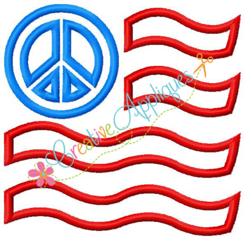 Patriotic Flag With Peace Sign Symbol Digital Machine Embroidery ...